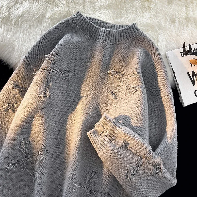 High-Street-y2k-Tide-Holey-Breaking-Sweater-Men-Women-Autumn-Winter ...