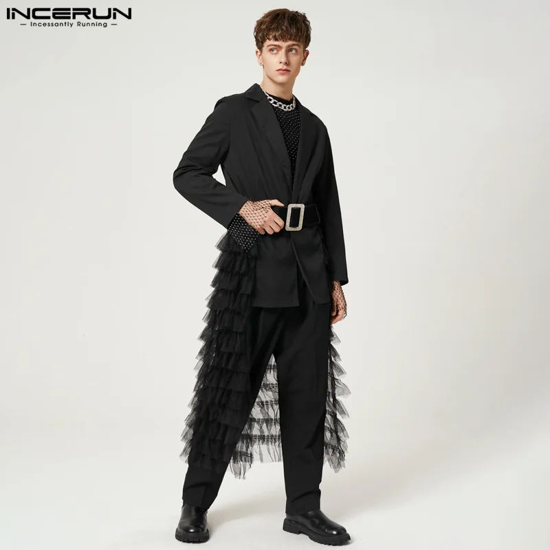 INCERUN Blazer de malha irregular masculino, lapela patchwork, manga ...