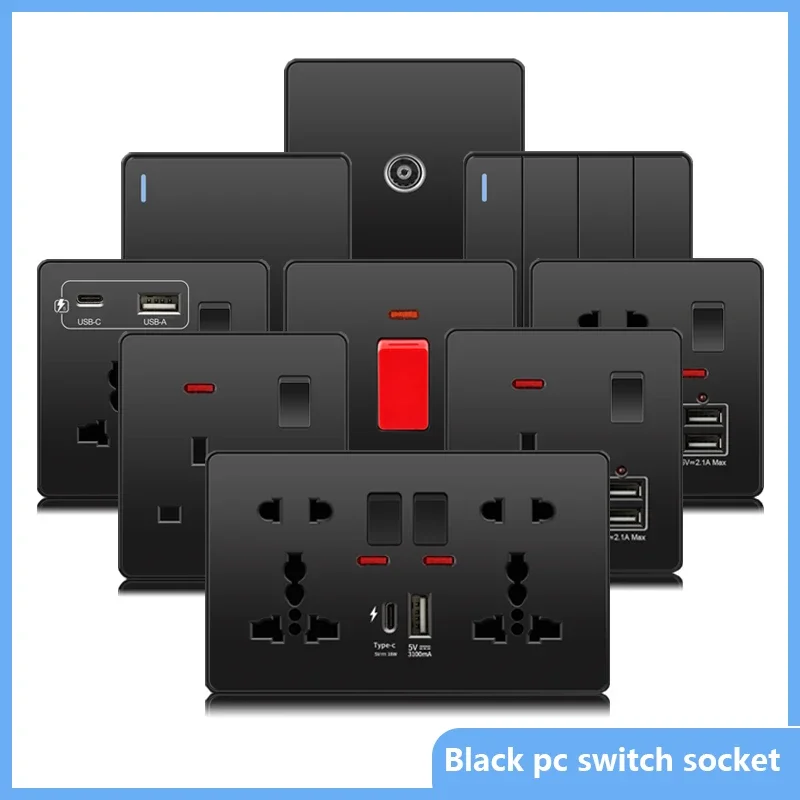 Universal-Black-USB-Type-C-18W-Smart-Fast-Charging-Socket-Double-5-pin ...