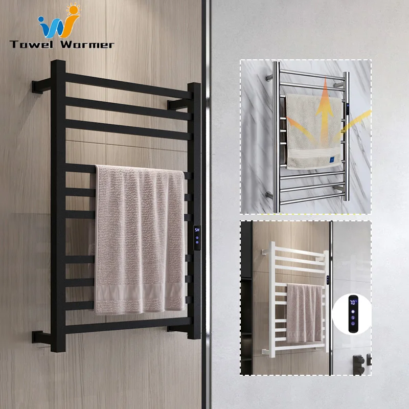 Black Smart Electric Heated Towel Rack Temperature Control Timing ...