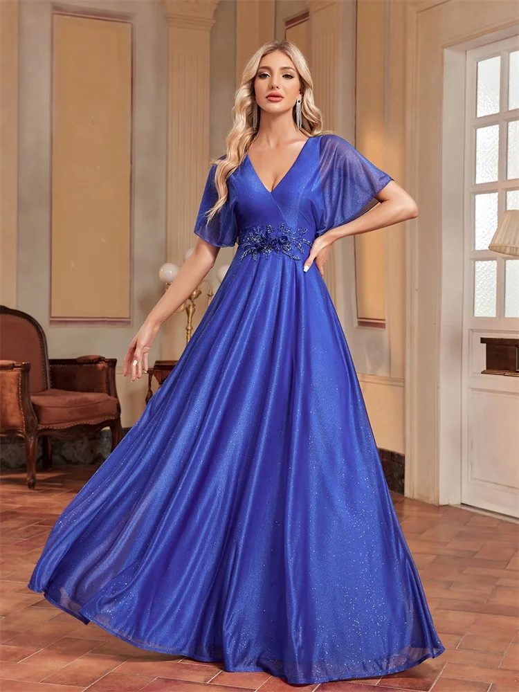 Lucyinlove-Elegant-Royal-Shining-V-neck-Formal-Evening-Dress-2024-Women ...
