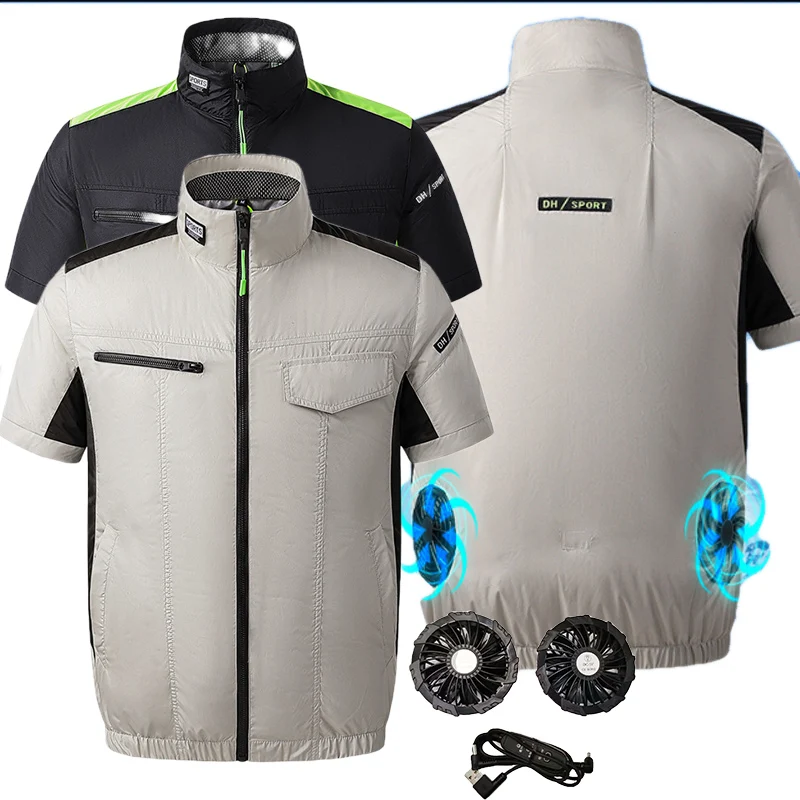 Short-Sleeve-Cooling-Fan-Clothing-USB-Charging-Air-Conditioning-Coat ...