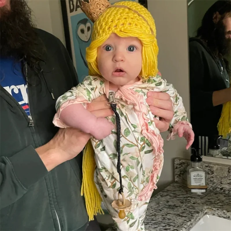 Knitting-Bloned-doll-baby-wig-hat-halloween-costume-kids-yellow-yarn ...