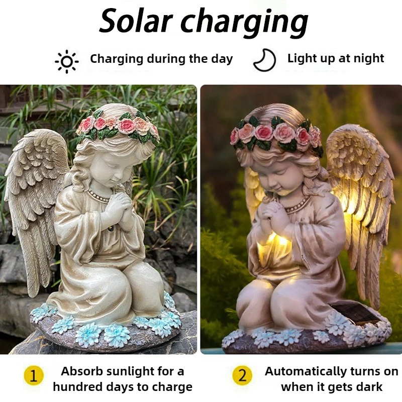 Resin Prayer Angel Solar Figurines Statue Light Up Outdoor Garden ...
