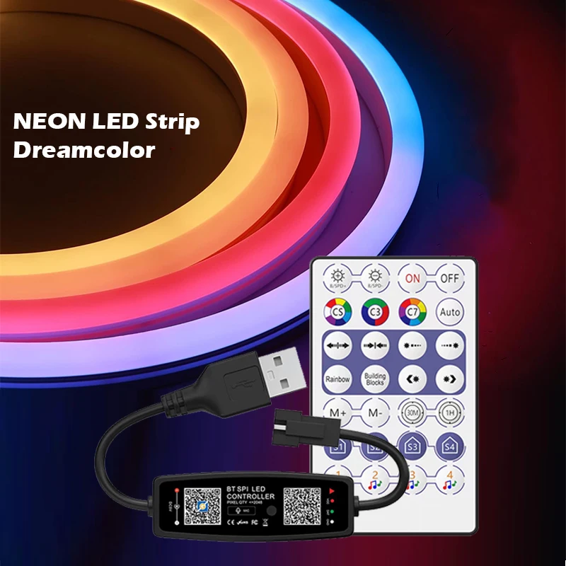 USB-5V-3M-Neon-LED-Strip-Lights-RGBIC-WS2812B-Color-Changing-Rope ...
