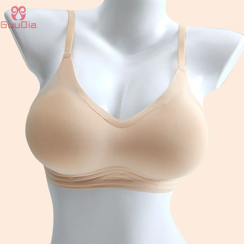GUUDIA-Breast-Prothes-Bra-Smooth-V-Neck-Bras-for-Women-Seamless-Wireless-Removable-Padded-Push ...
