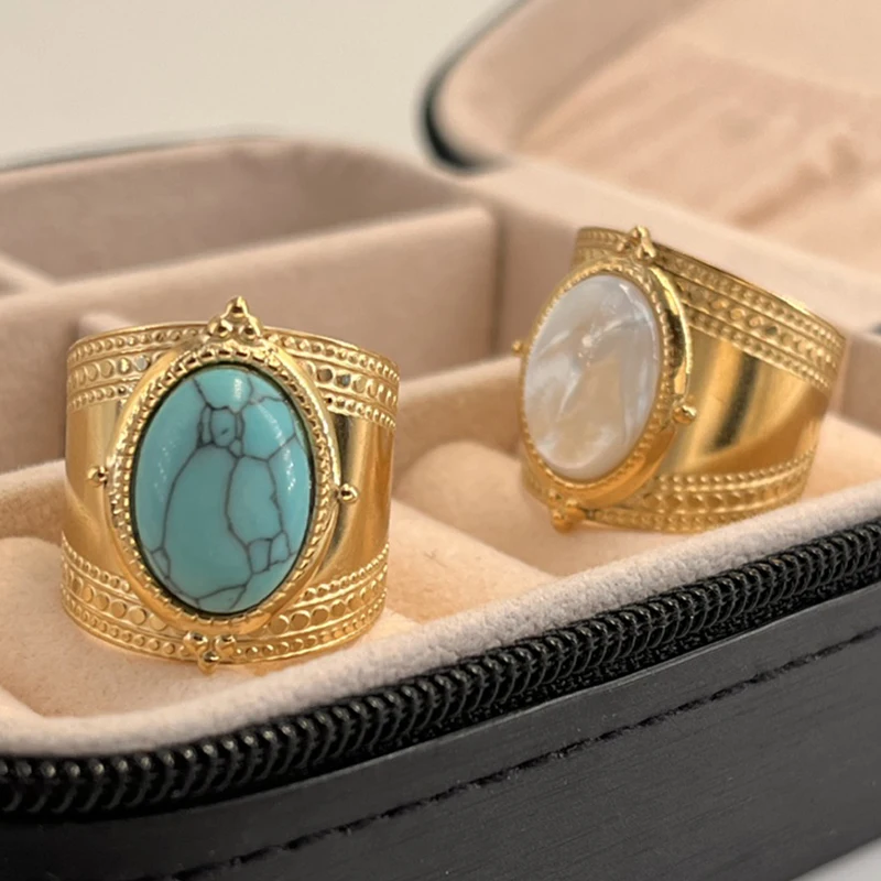 Bohemia-14K-Gold-Plated-Stainless-Steel-Turquoise-Natural-Stone-Finger ...