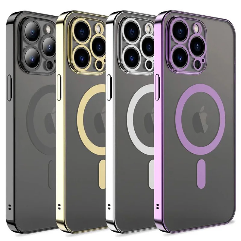 Funda magnética transparente de lujo para iPhone, carcasa de carga inalámbrica Magsafe para ...