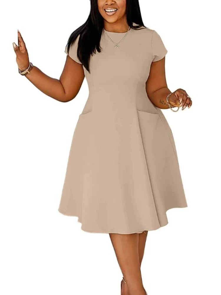 L-4XL Plus Size Clothes Dresses Women Robes Spring Summer Short Sleeve ...