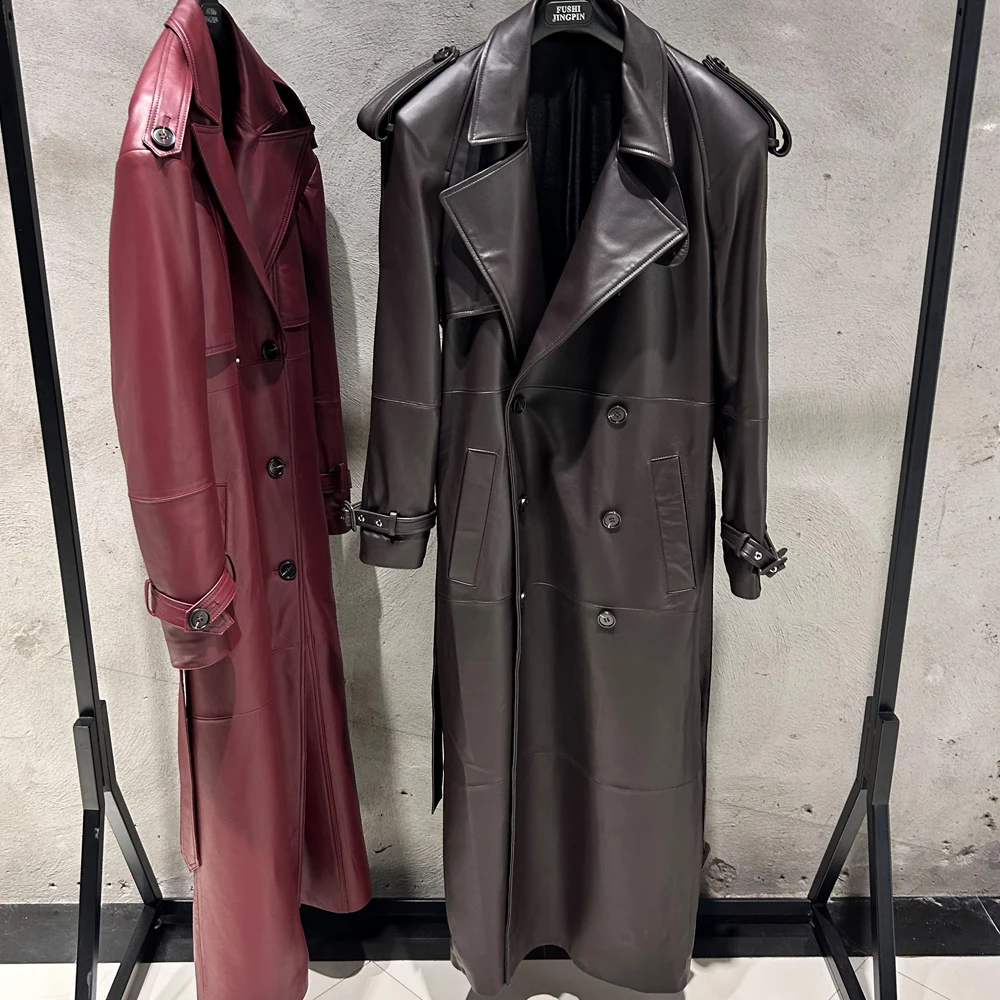 High Quality Brown Coat Length 150cm Double Breasted Windbreak Long ...
