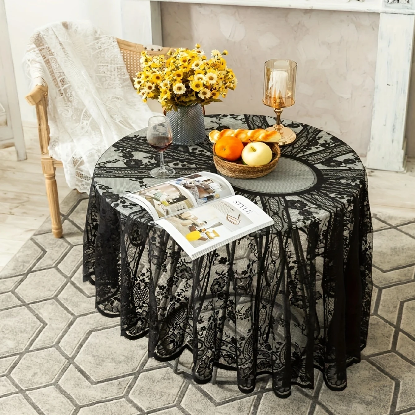 1pc/Vintage lace hollowed out Christmas round tablecloth, suitable for ...
