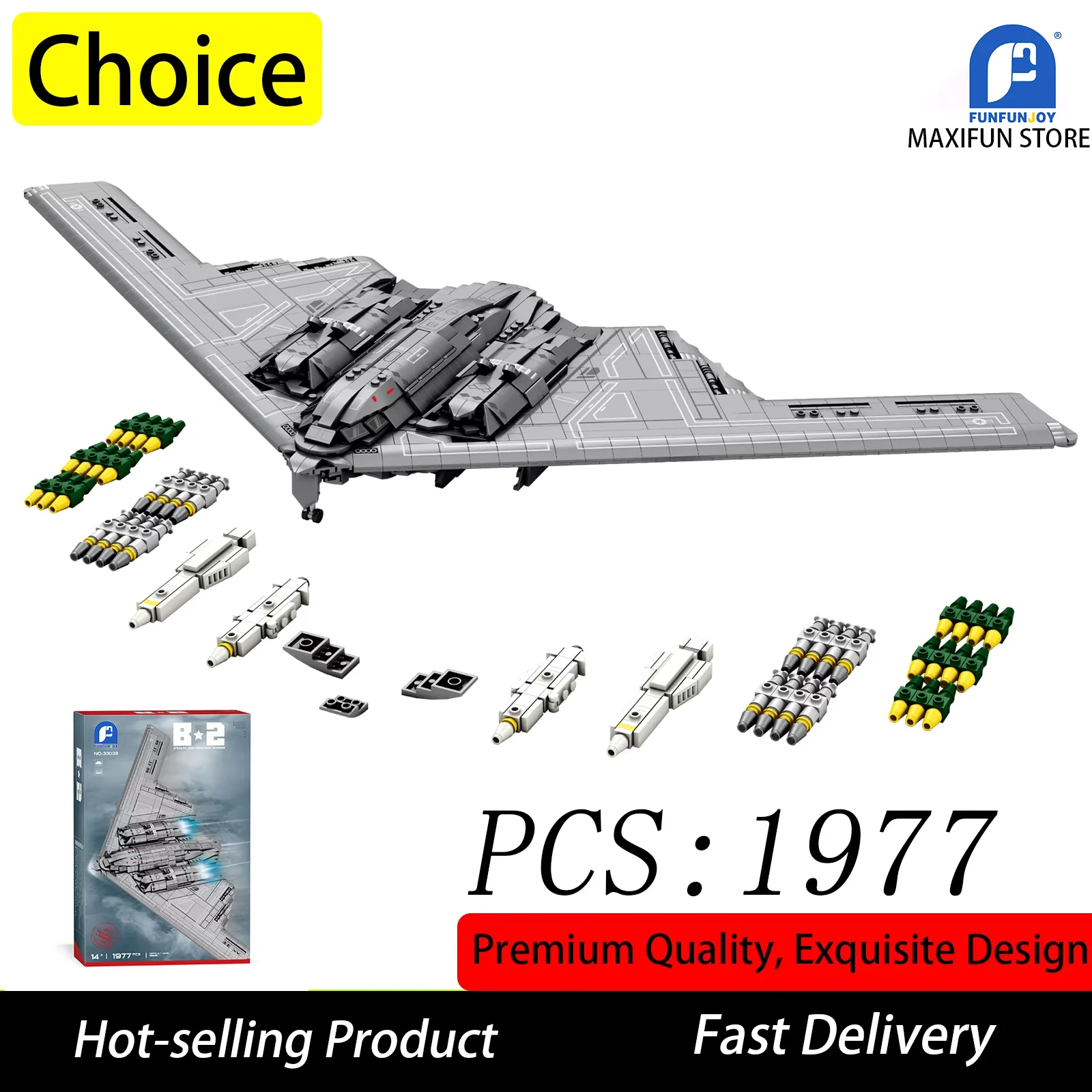 MOC 1977PCS B-2 Stealth Bomber Airplane Building Blocks Military Series ...