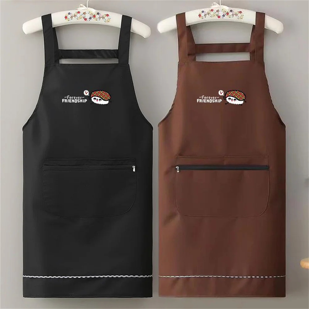 Waterproof-Oilproof-Apron-Home-Kitchen-Apron-With-Zipper-Large-Pocket ...