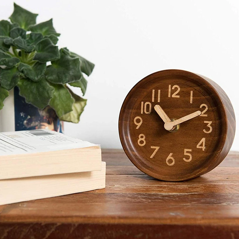 Wooden-Desk-Table-Analog-Clock-Made-Of-Genuine-Pine-Dark-Battery ...