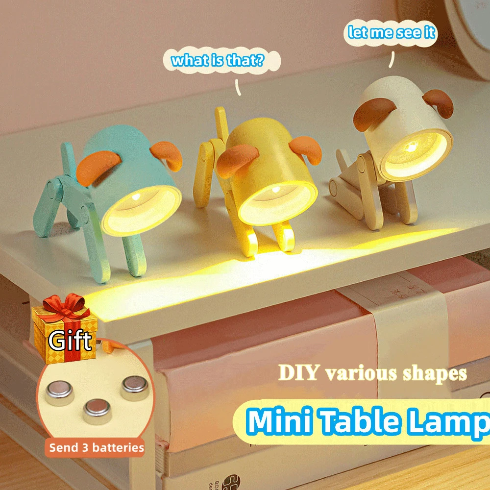 LED Mini Night Light Cute Dog Deer Foldable Desk Lamps Desktop Ornament ...