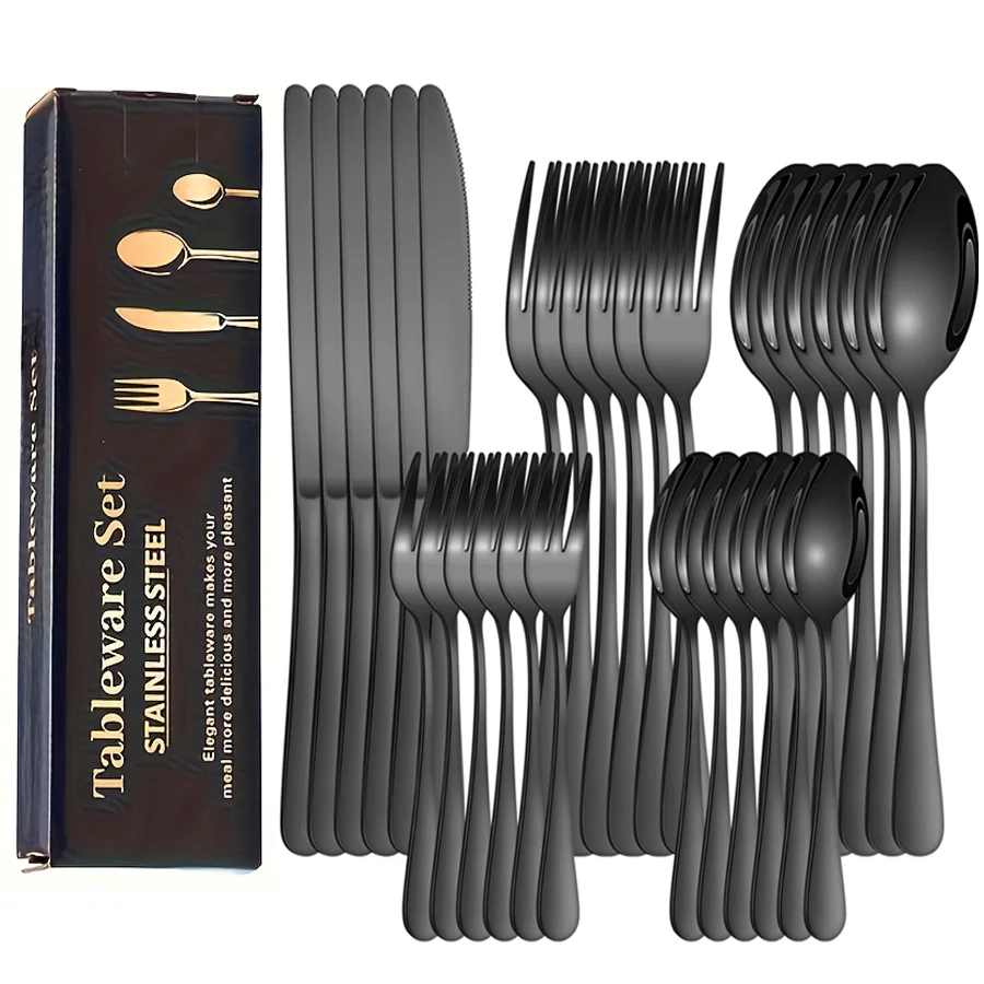 30 piece cutlery set gift box set stainless steel knives, forks, spoons ...