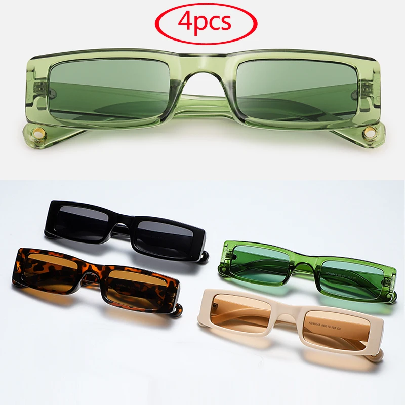 4pc Small Rectangle Sunglasses Women Fashion Square Narrow Frame ...