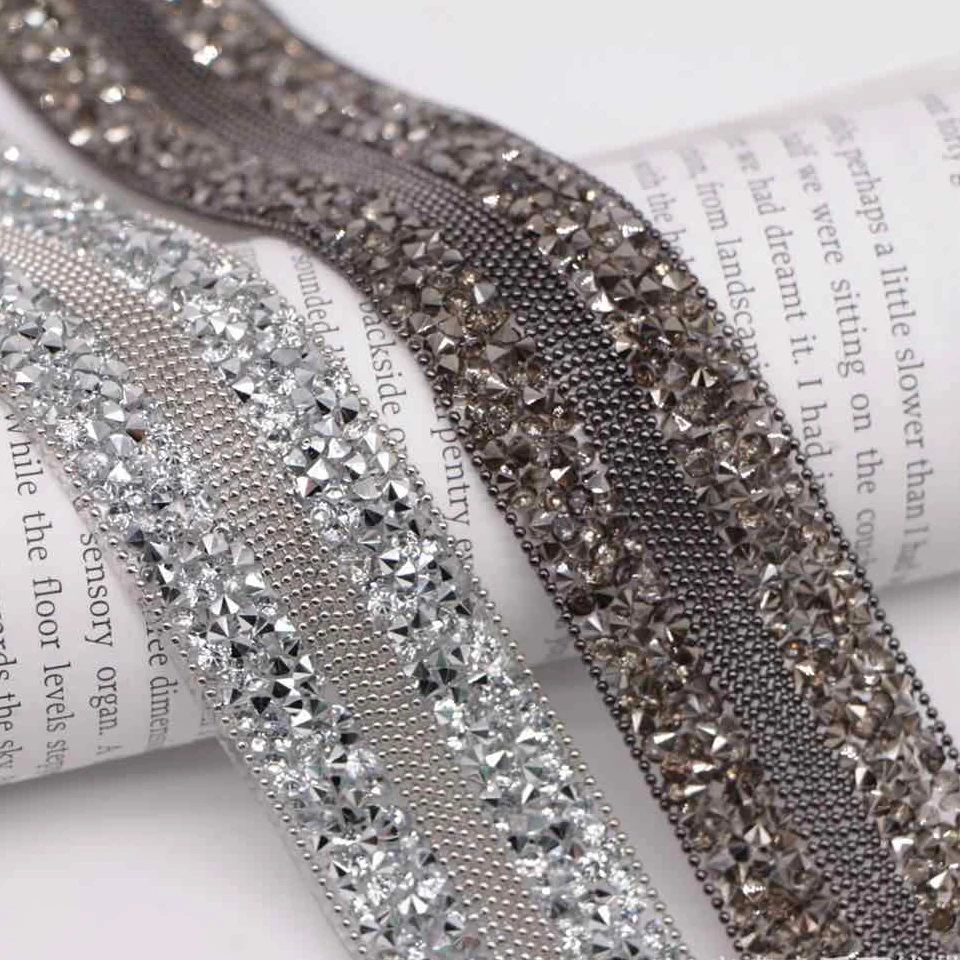 50cm Sheet Banding Trim Crystal Motif Strass Hot Fix Rhinestone Tape ...