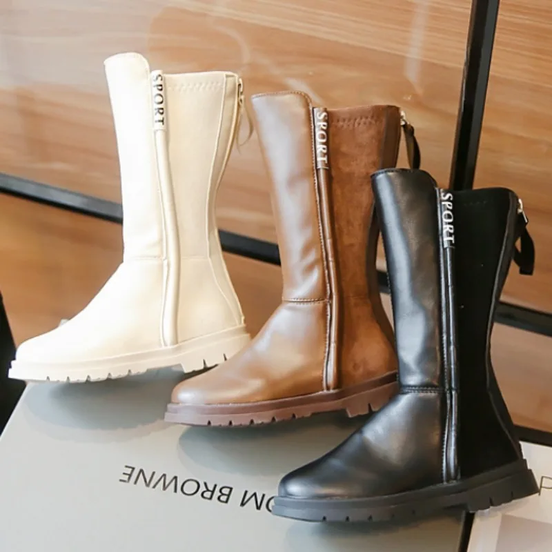 Fashion-Mid-calf-Girls-Boot-Princess-Pu-Leather-Long-Boots-Soft-Sole ...