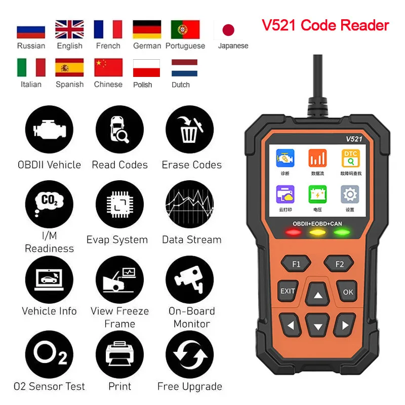 V521 OBD2 Scanner Live Data Professional Mechanic Diagnostic Code ...