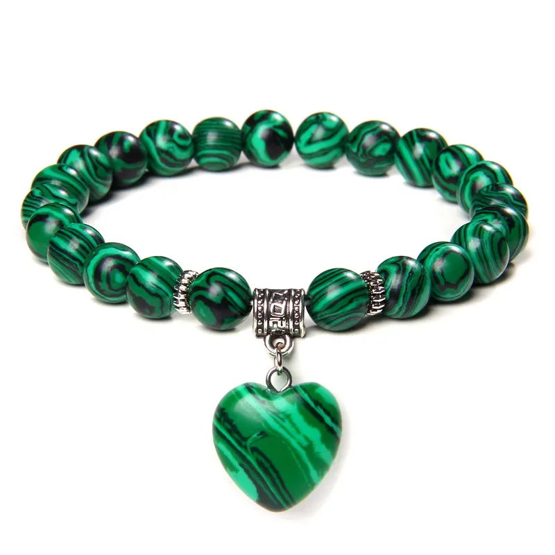 Green-Malachites-Beaded-Bracelets-Classic-Natural-Stone-Heart-Shape ...