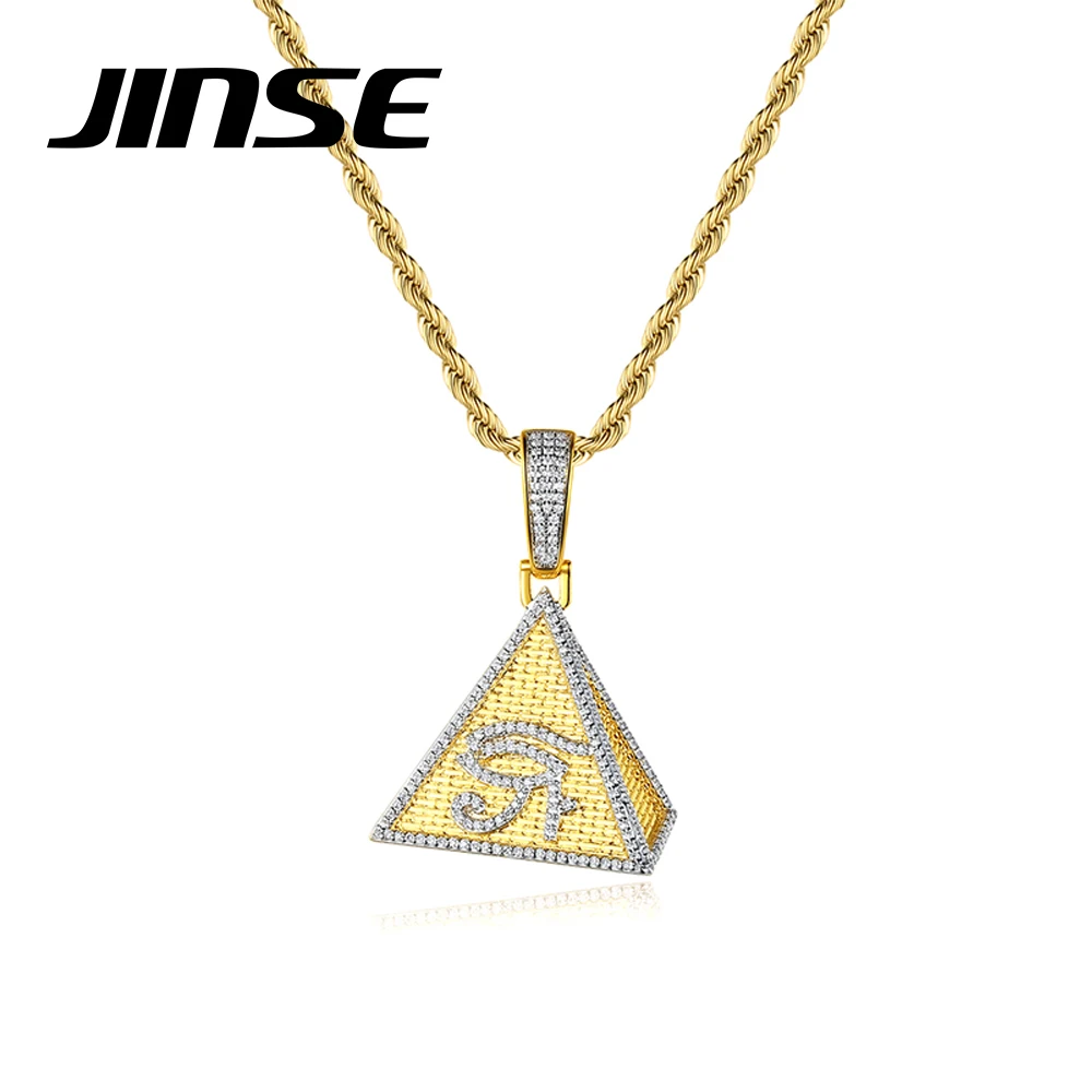 JINSE-Gold-Color-Paved-Cubic-Zirconia-Drop-Necklaces-Egyptian-Pyramid ...