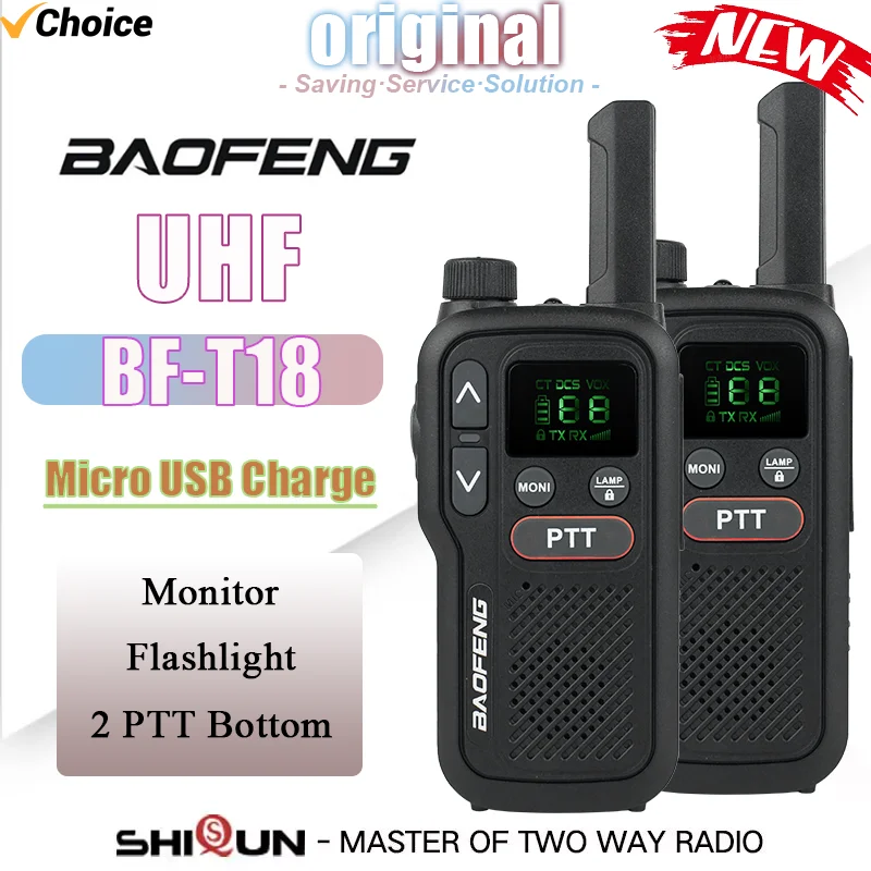 Baofeng BF-T18 Long Range Mini Walkie Talkie UHF 400-470MHz Micro USB ...