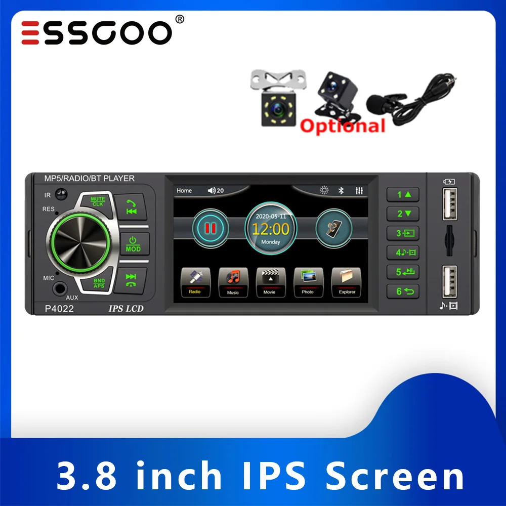 Essgoo 1 Din Car Radio 3.8 Inch Ips Screen Mp5 Player Bluetooth Autoradio Stereo Fm Mirror Link ...