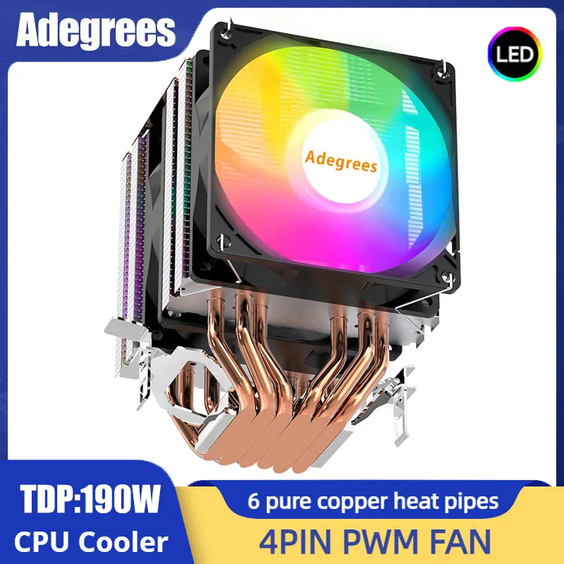 6 Heat Pipes CPU Cooler 4Pin PWM PC Procesor Heat Sinks for Intel LGA ...