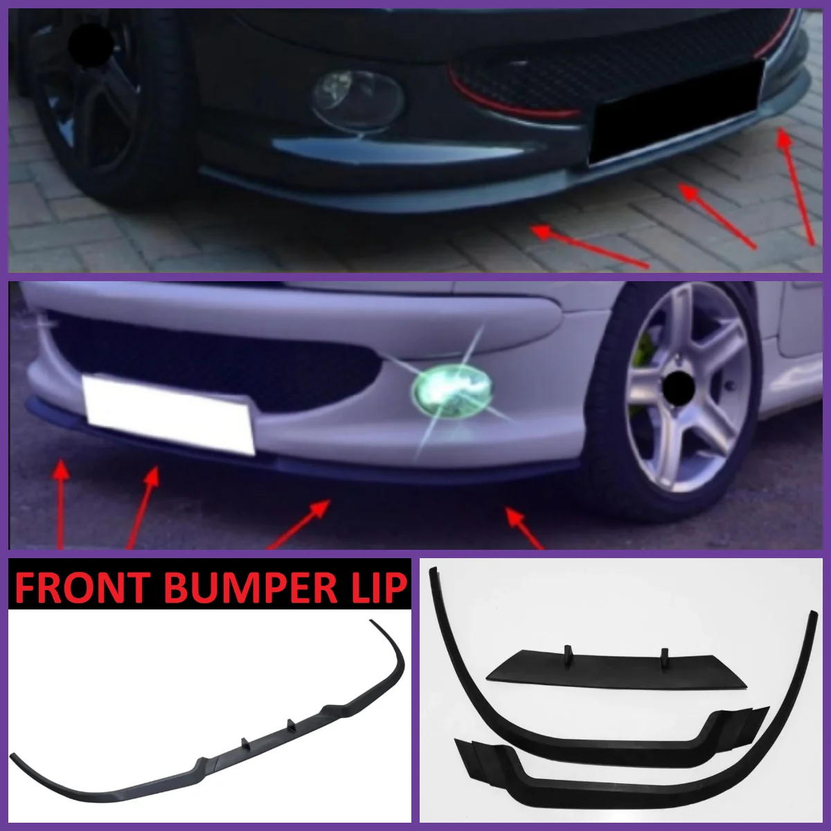 For Peugeot 206 CUPRA R Front Bumper Lip Universal 3pcs Diffuser Black ...