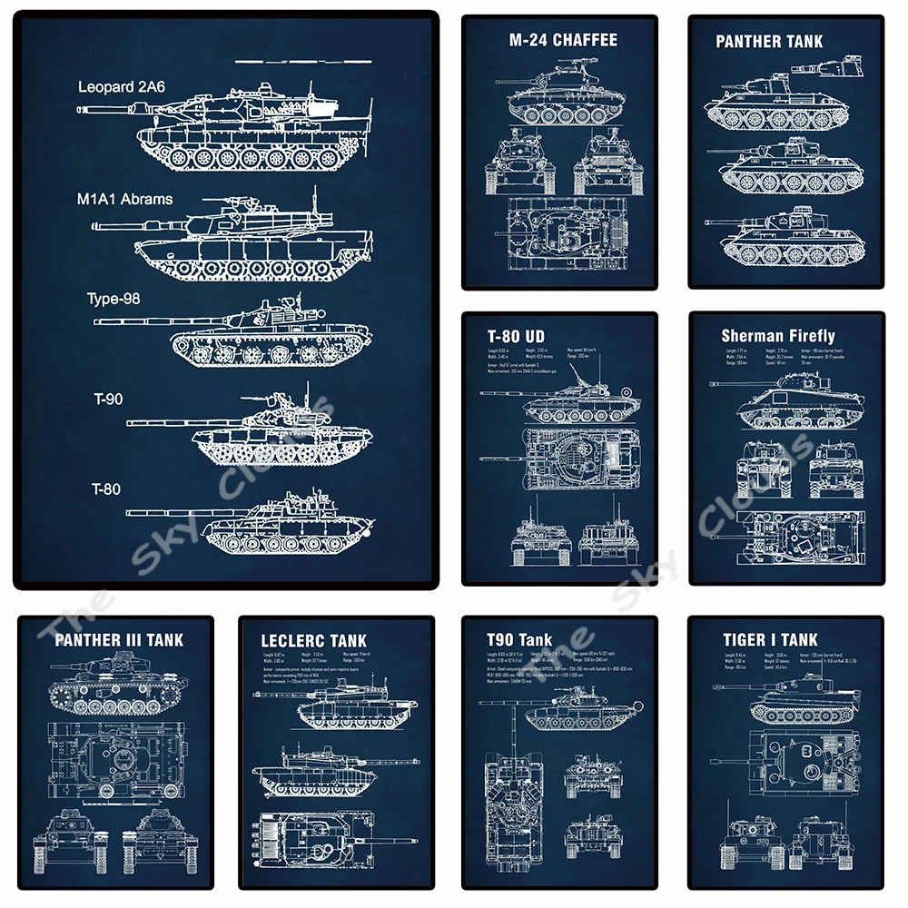 Tank-Design-Drawing-Canvas-Painting-Military-Poster-Wall-Art-Picture-HD ...