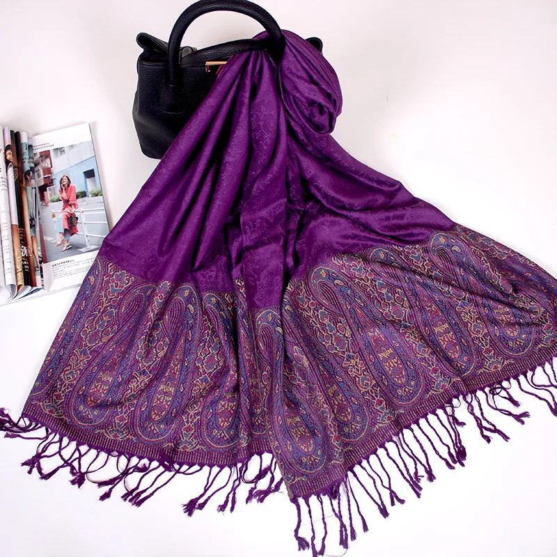 Paisley Jacquard Women Scarf Bohe Style Floral Printed Pashmina Ethnic Fringed Travel Scarves ...