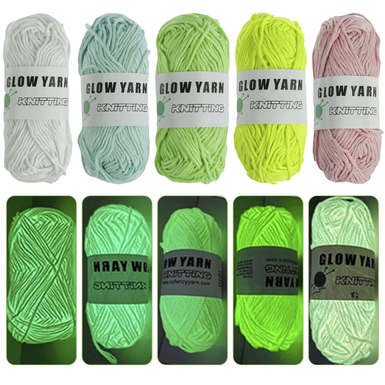 Luminous Yarn Glow in The Dark Yarn 58 Yard 5 Colors Fluorescent Yarn ...