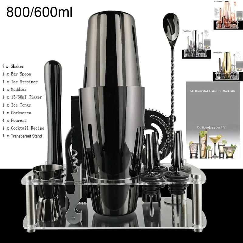 12pcs-Black-Rose-Gold-Silver-800-750-600ml-Boston-Shakers-Bartender-Kit ...