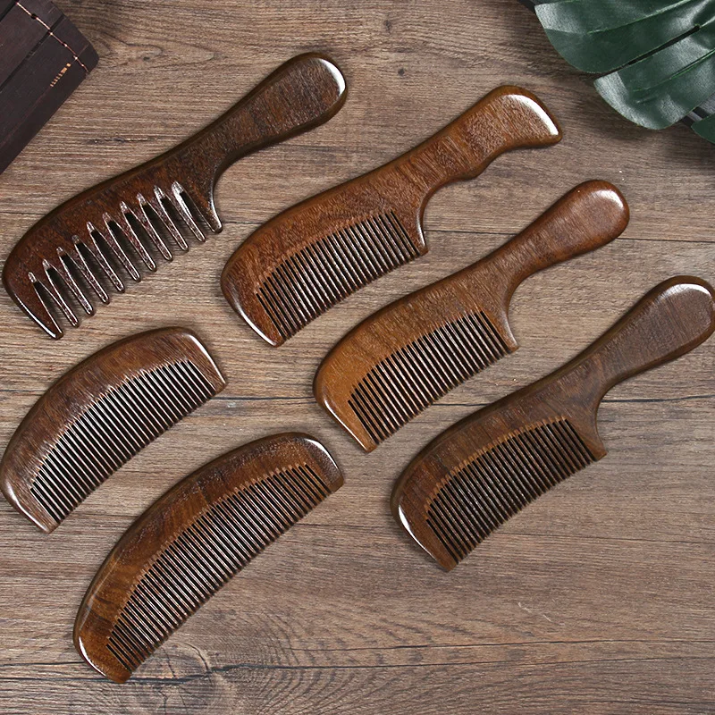 Wooden-comb-large-black-gold-silk-sandal-woodcomb-antihair-loss-wide ...