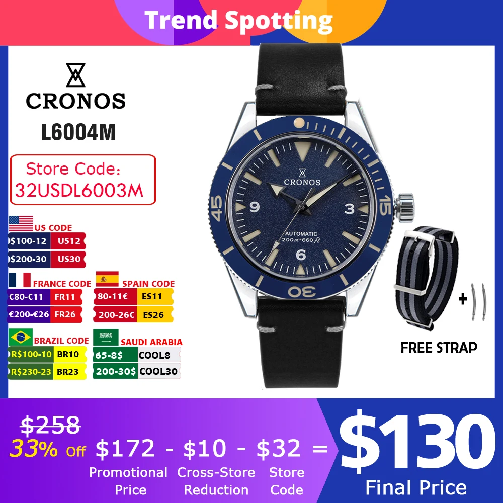 Cronos Sea Master 300 Diver Men Watch Sandwich Dial Automatic NH35 200M ...