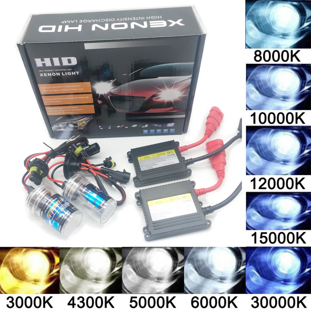 Car Hid Xenon Headlights Kit 12v 55w Ballast & Xeon Light Bulbs H1 H3 H7 H11 9005 9006 880 3000k ...