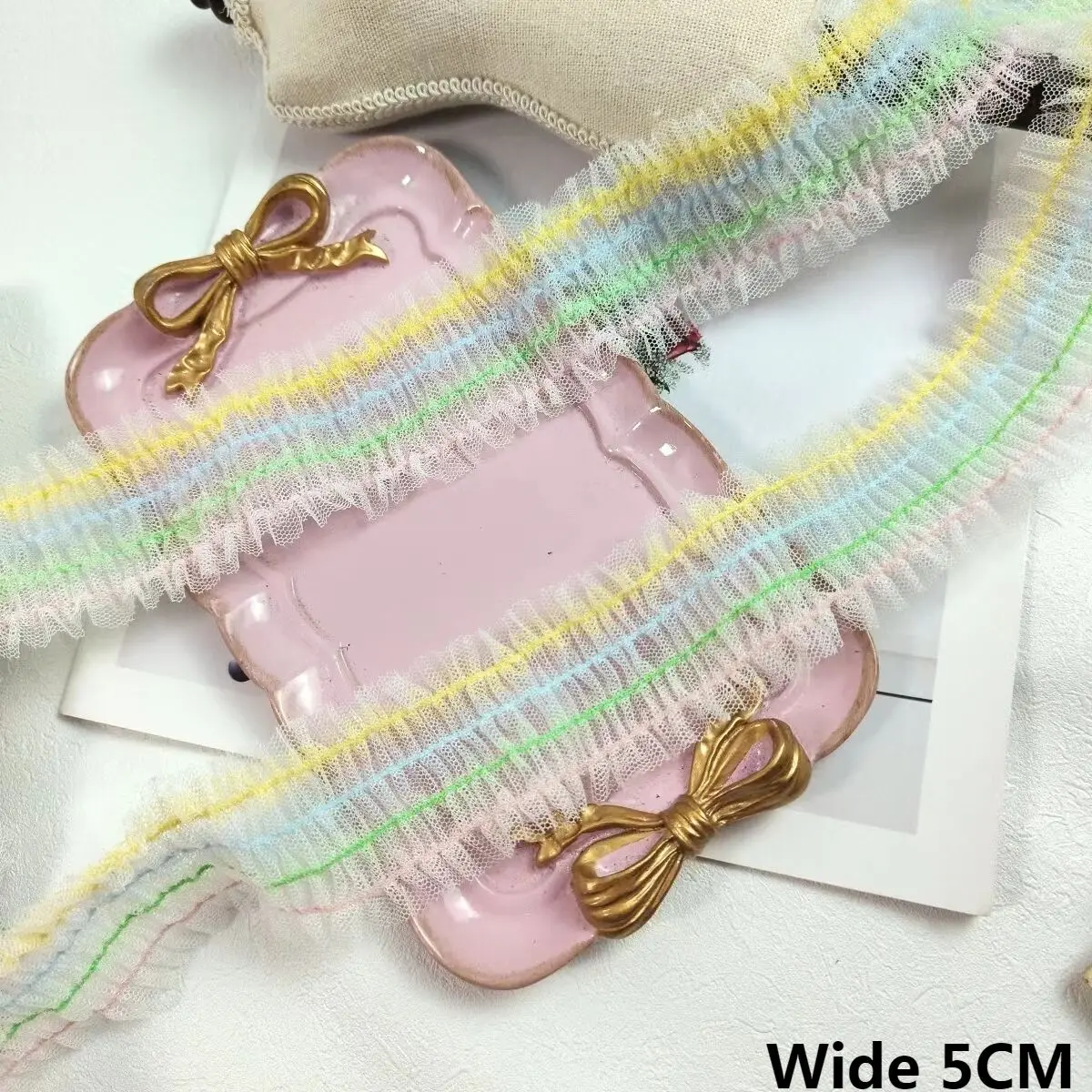 5CM-Wide-White-Mesh-Rainbow-Color-Elastic-Ruffle-Trim-Stretch-Lace ...