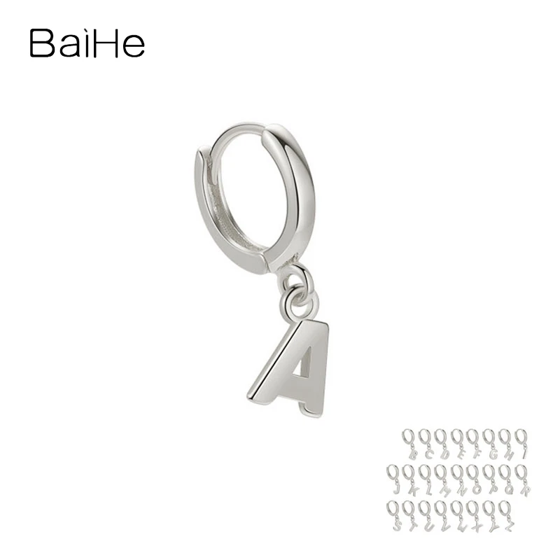 BAIHE Sterling Silver 925 Plate White Gold Letter Single Ear clip ...