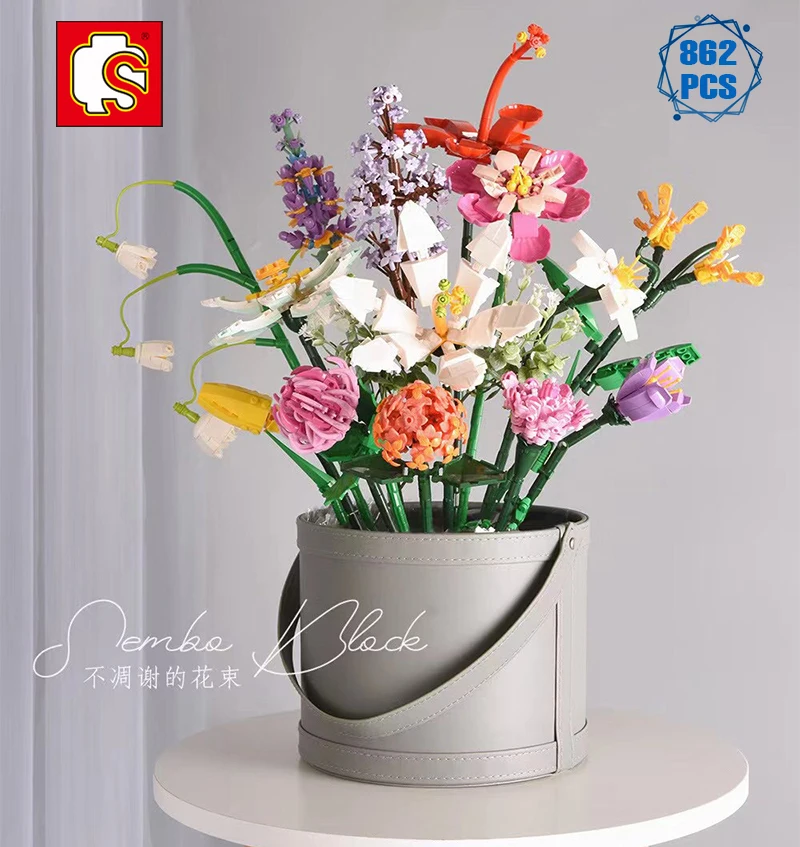 Sembo Technical Ideas Flower Bouquet Building Blocks Moc Diy Home Decor ...