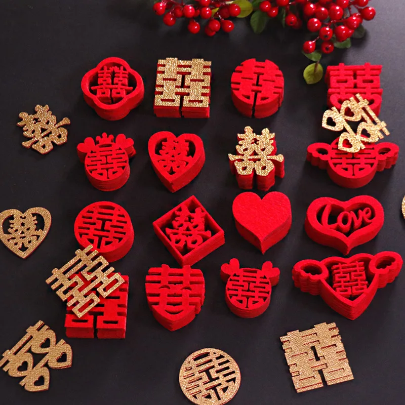 150pcs Chinese Wedding Mini Happy Word Wall Stickers Non-woven Fabric ...