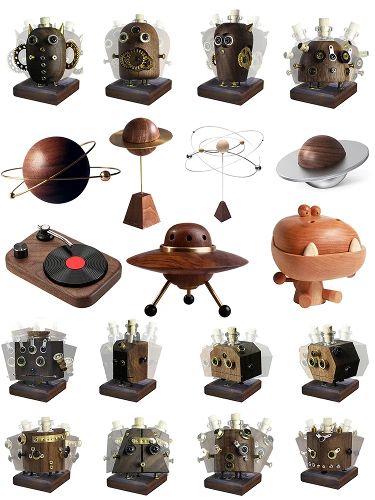 Creative-Wooden-Decorations-Steampunk-Robot-Figurines-Desk-Decoration ...