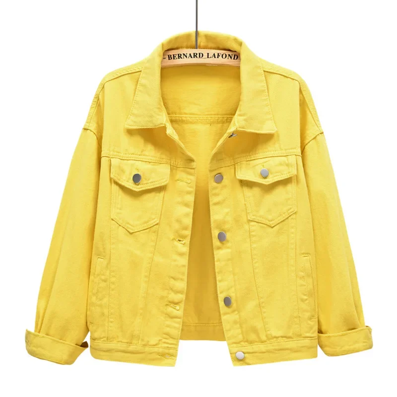 Yellow-Women-s-Long-sleeved-Coat-Single-breasted-Lapel-Denim-Jacket ...