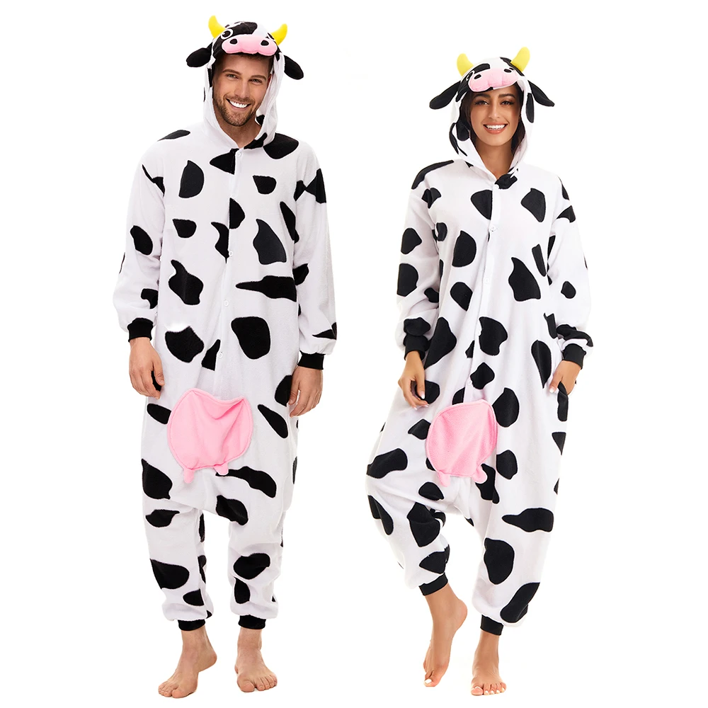 Adult-Cow-Costumes-Suit-For-Women-and-Men-Winter-Soft-Hooded-One-piece ...