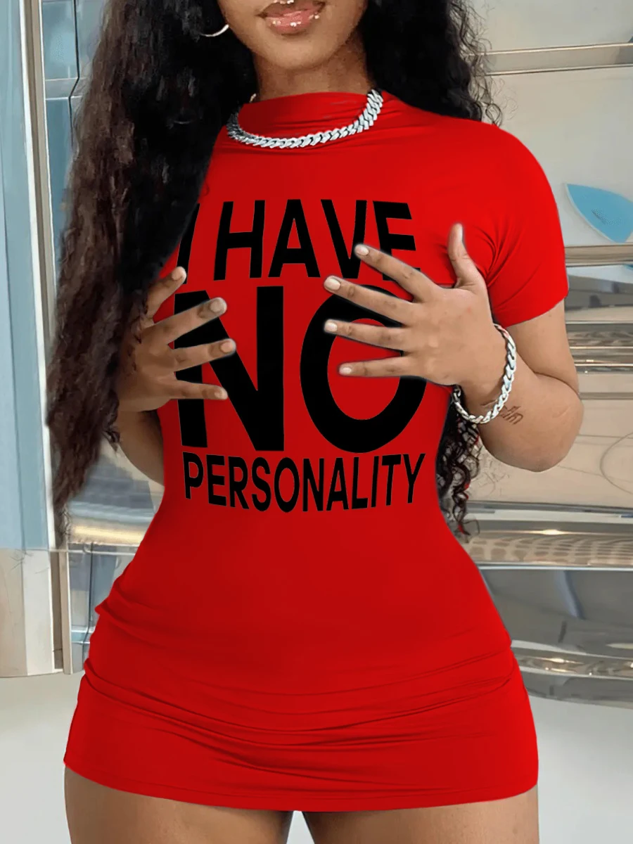 Lw Mini Dress Round Neck Letter Print Bodycon Dress Women Sexy Straps 6527
