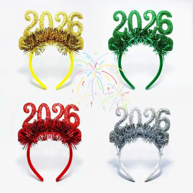 1/4pcs 2026 Happy New Year Headband Christmas Numbers Headbands Glitter ...