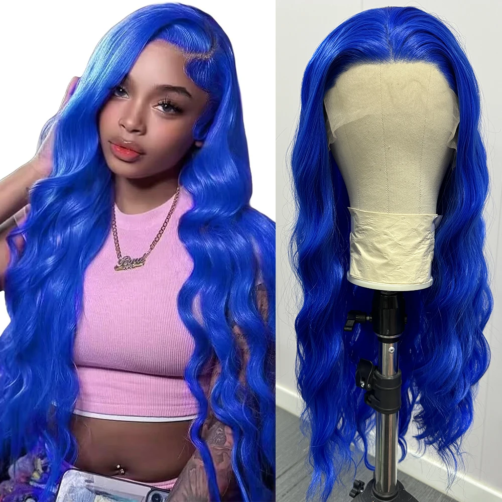 Royal Blue Wig Long Loose Curl Wigs Synthetic Lace Front Wigs for Women ...