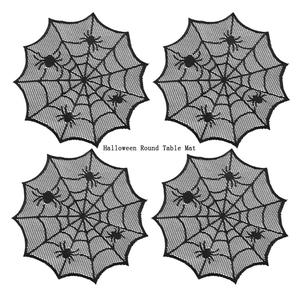 4pcs-set-Halloween-Spider-Web-Table-Placemat-30cm-Black-Lace-Napkin ...
