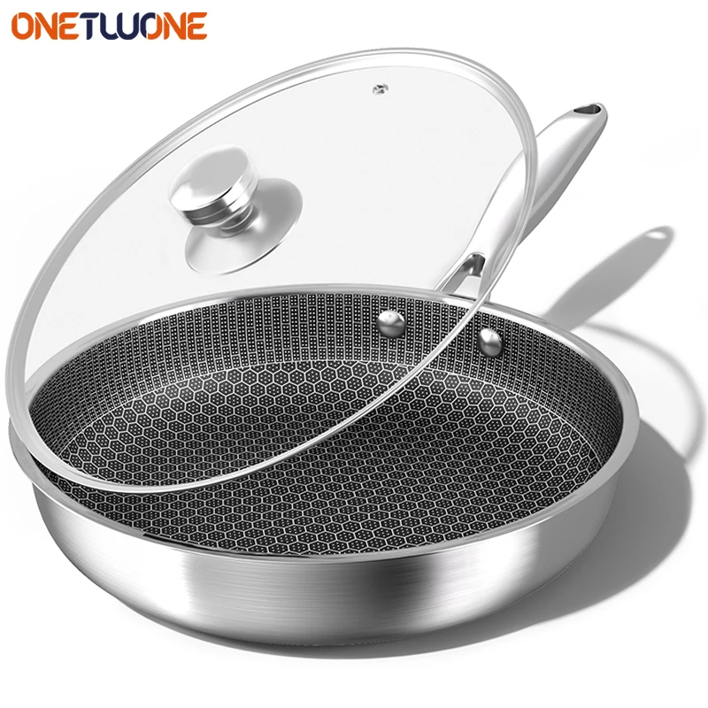 26-28cm-With-Glass-lid-Frying-Pan-Stainless-Steel-Cooking-Pot-Non-Stick ...