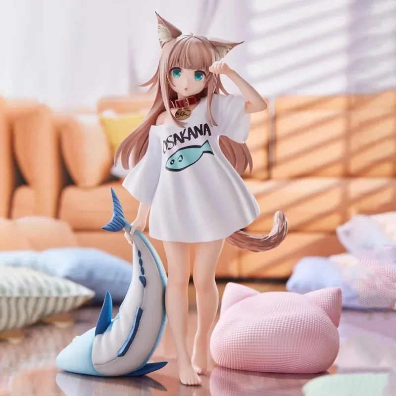 Anime Girl Figures Standing Cat Ear Girl Hold Fish Kawaii Action Figure ...